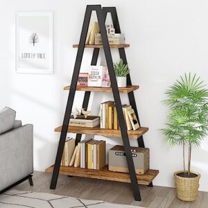 recaceik 4-tier bookshelf, a-shaped bookcase industrial ladder shelf open display shelves with metal frame, freestanding plant stand book shelf open storage organizer for living room, home office