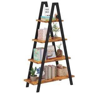 Recaceik 4-Tier Bookshelf, A-Shaped Bookcase Industrial Ladder Shelf Open Display Shelves with Metal Frame, Freestanding Plant Stand Book Shelf Open Storage Organizer for Living Room, Home Office