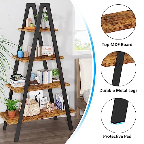 Recaceik 4-Tier Bookshelf, A-Shaped Bookcase Industrial Ladder Shelf Open Display Shelves with Metal Frame, Freestanding Plant Stand Book Shelf Open Storage Organizer for Living Room, Home Office