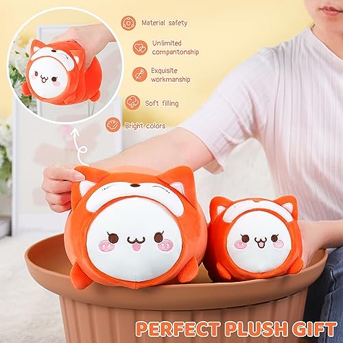 AIXINI Cute Cat Fox Plush Pillow 8” Kitten Foxes Stuffed Animal, Soft Kawaii Cat Plushie with Fox Outfit Costume, Hugging Plush Squishy Pillow Toy Gifts for Kids