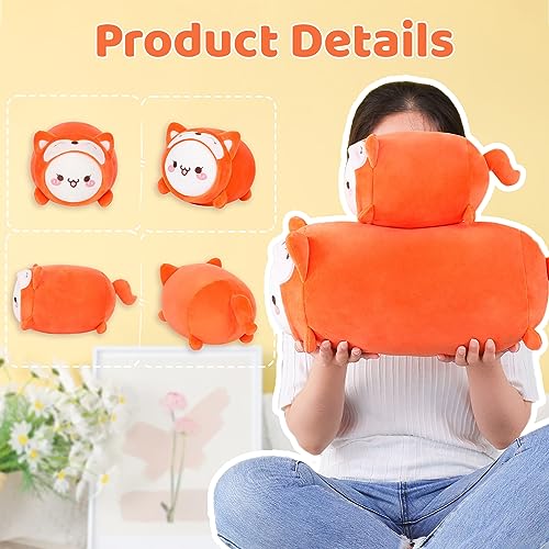 AIXINI Cute Cat Fox Plush Pillow 8” Kitten Foxes Stuffed Animal, Soft Kawaii Cat Plushie with Fox Outfit Costume, Hugging Plush Squishy Pillow Toy Gifts for Kids