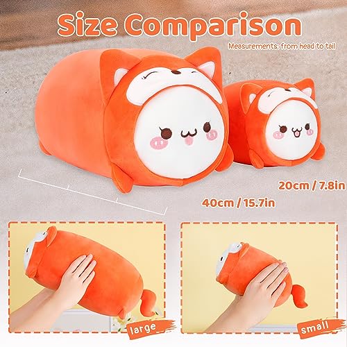 AIXINI Cute Cat Fox Plush Pillow 8” Kitten Foxes Stuffed Animal, Soft Kawaii Cat Plushie with Fox Outfit Costume, Hugging Plush Squishy Pillow Toy Gifts for Kids