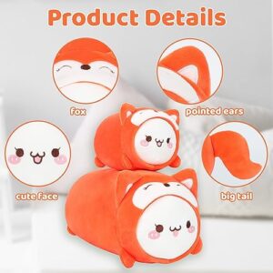 AIXINI Cute Cat Fox Plush Pillow 8” Kitten Foxes Stuffed Animal, Soft Kawaii Cat Plushie with Fox Outfit Costume, Hugging Plush Squishy Pillow Toy Gifts for Kids