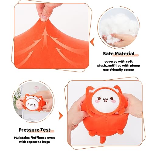 AIXINI Cute Cat Fox Plush Pillow 8” Kitten Foxes Stuffed Animal, Soft Kawaii Cat Plushie with Fox Outfit Costume, Hugging Plush Squishy Pillow Toy Gifts for Kids