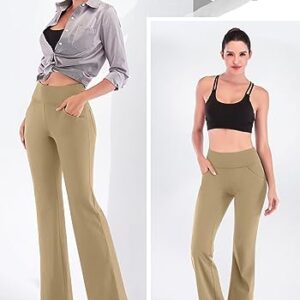 IUGA Bootcut Yoga Pants with Pockets for Women High Waist Workout Bootleg Pants Tummy Control, 4 Pockets Work Pants for Women Khaki