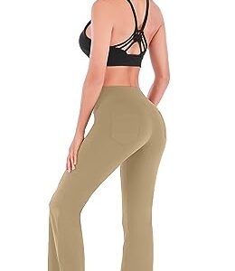 IUGA Bootcut Yoga Pants with Pockets for Women High Waist Workout Bootleg Pants Tummy Control, 4 Pockets Work Pants for Women Khaki