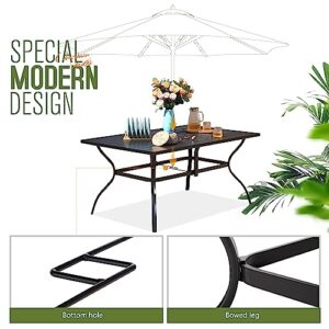 PHI VILLA 7 Pieces Patio Dining Set, 6 Patio Cushioned Swivel Rocker Chairs and 60” Large Rectangle Outdoor Metal Table with 1.57” Umbrella Hole for Deck,Lawn, Garden