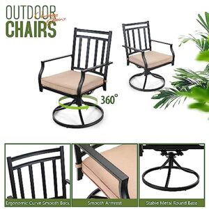 PHI VILLA 7 Pieces Patio Dining Set, 6 Patio Cushioned Swivel Rocker Chairs and 60” Large Rectangle Outdoor Metal Table with 1.57” Umbrella Hole for Deck,Lawn, Garden