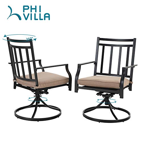 PHI VILLA 7 Pieces Patio Dining Set, 6 Patio Cushioned Swivel Rocker Chairs and 60” Large Rectangle Outdoor Metal Table with 1.57” Umbrella Hole for Deck,Lawn, Garden