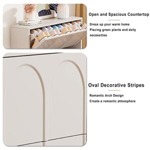 NEW BARLEY Shoe Cabinet for Entryway Slim with 3 Flip Drawers,Modern Freestanding Narrow Shoe Rack Tipping Bucket Shoe Cabinet Cream