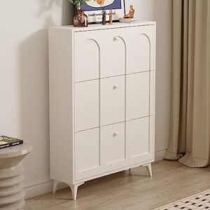 new barley shoe cabinet for entryway slim with 3 flip drawers,modern freestanding narrow shoe rack tipping bucket shoe cabinet cream