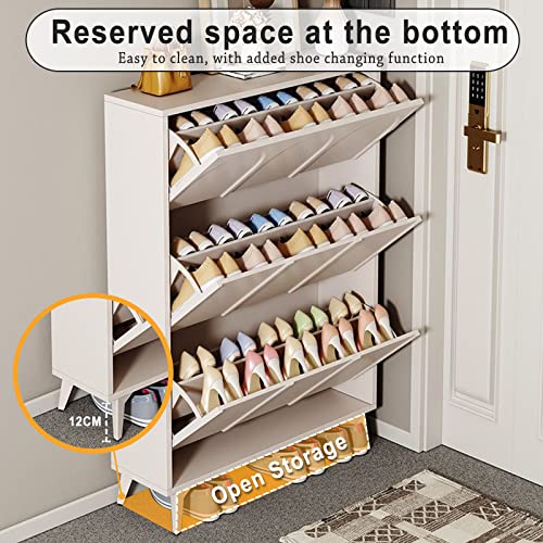 NEW BARLEY Shoe Cabinet for Entryway Slim with 3 Flip Drawers,Modern Freestanding Narrow Shoe Rack Tipping Bucket Shoe Cabinet Cream