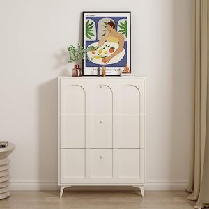 NEW BARLEY Shoe Cabinet for Entryway Slim with 3 Flip Drawers,Modern Freestanding Narrow Shoe Rack Tipping Bucket Shoe Cabinet Cream