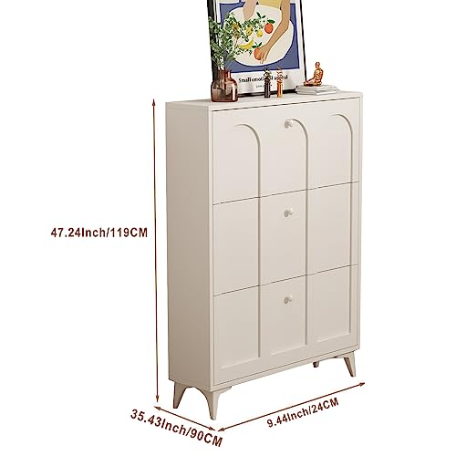 NEW BARLEY Shoe Cabinet for Entryway Slim with 3 Flip Drawers,Modern Freestanding Narrow Shoe Rack Tipping Bucket Shoe Cabinet Cream