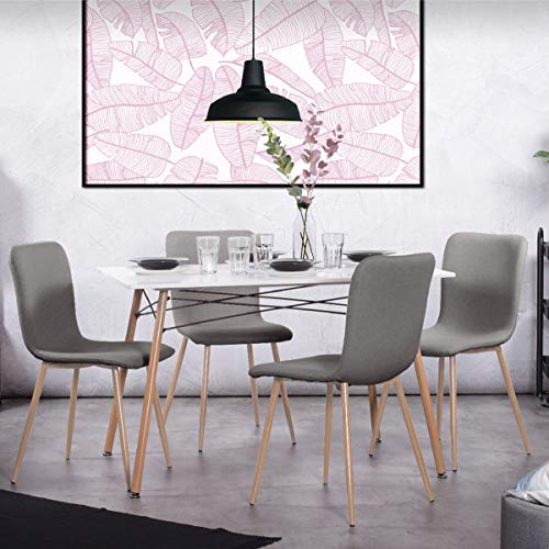 COZYCASA Dining Set 5 Piece 4 Chairs and 1 Table Scandinavian Modern Style Fabric Dining Kitchen Chair & Solid Wood Table Accent Set for Living Dining Room Club Guest Set for 4 Gray chair & White Desk