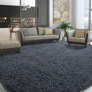 balapet modern plush area rug 9x12, ultra soft large faux fur area rug for bedroom living room, non-skid indoor carpet for kids playroom home decor, solid grey