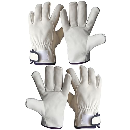 KetterlePPE Leather Work Gloves for Men, 2 Pairs Cow Grain Driver Gloves, Yard Work, Warehouse, with Velcro Leather Gloves (Beige XL)