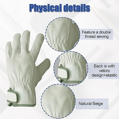 KetterlePPE Leather Work Gloves for Men, 2 Pairs Cow Grain Driver Gloves, Yard Work, Warehouse, with Velcro Leather Gloves (Beige XL)