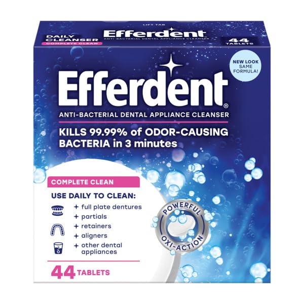 Efferdent Denture Cleanser Tablets, Complete Clean, Cleanser for Retainer and Dental Appliances, 44 Count, (Pack of 12)