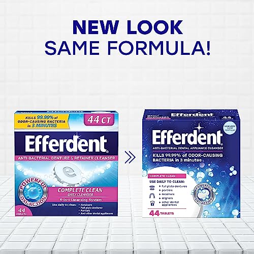 Efferdent Denture Cleanser Tablets, Complete Clean, Cleanser for Retainer and Dental Appliances, 44 Count, (Pack of 12)