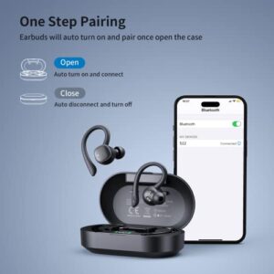 Wireless Earbuds Sports Wireless Headphones 4 Mic Clear Calls 60H Playtime Dual LED Power Display Wireless Charging case Flexible Earhooks Earphones IPX7 Waterproof Headsets for Running, Gym