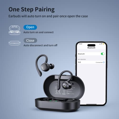 Wireless Earbuds Sports Wireless Headphones 4 Mic Clear Calls 60H Playtime Dual LED Power Display Wireless Charging case Flexible Earhooks Earphones IPX7 Waterproof Headsets for Running, Gym