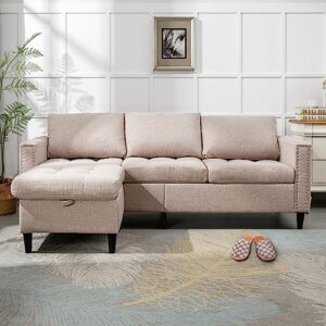 BALUS Reversible Sectional Couch Set 3 Seat L Shaped Modular Sofa Bed with Flexible Storage Ottoman Chaise Modern Sofa Couches for Living Room Apartment Office - Beige