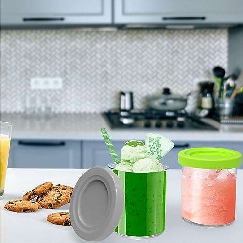 Aooba Extras Containers 16oz, Replacement for Ninja Creami Pints And Lids, Compatible with NC299AMZ NC301 NC300 Series, BPA Free & Dishwasher Safe Leak Proof (Green/Grey)