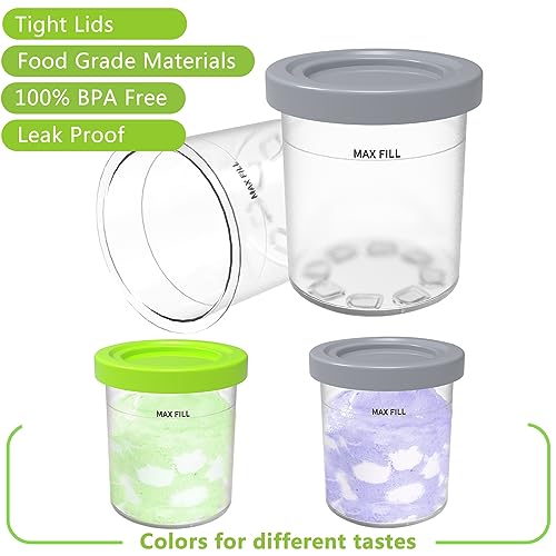 Aooba Extras Containers 16oz, Replacement for Ninja Creami Pints And Lids, Compatible with NC299AMZ NC301 NC300 Series, BPA Free & Dishwasher Safe Leak Proof (Green/Grey)