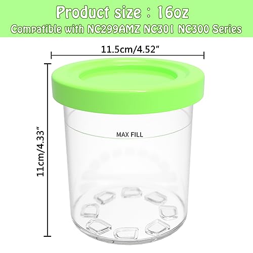 Aooba Extras Containers 16oz, Replacement for Ninja Creami Pints And Lids, Compatible with NC299AMZ NC301 NC300 Series, BPA Free & Dishwasher Safe Leak Proof (Green/Grey)