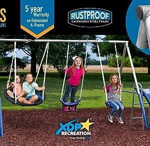 XDP Recreation Free N’ Swing with 5' Water Wave Slide - Outdoor Backyard Kids Fun Swing Set with Galvanized Steel Frame, Gray