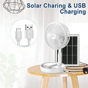 Ledeak Standing Fan with Portable Solar Panel, 8" Telescopic Foldable Desk Fan, Rechargeable Battery Operated Pedestal Fans 3 Speeds Quiet Height Adjustable USB Floor Fan for Bedroom Home Travel