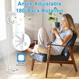 Ledeak Standing Fan with Portable Solar Panel, 8" Telescopic Foldable Desk Fan, Rechargeable Battery Operated Pedestal Fans 3 Speeds Quiet Height Adjustable USB Floor Fan for Bedroom Home Travel