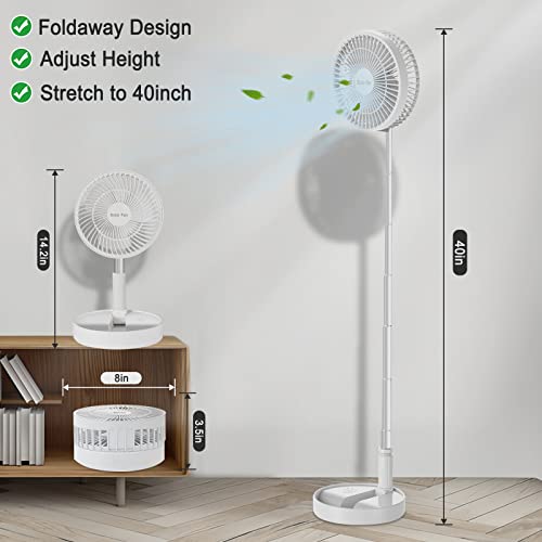 Ledeak Standing Fan with Portable Solar Panel, 8" Telescopic Foldable Desk Fan, Rechargeable Battery Operated Pedestal Fans 3 Speeds Quiet Height Adjustable USB Floor Fan for Bedroom Home Travel