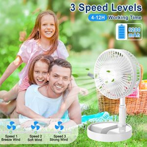 Ledeak Standing Fan with Portable Solar Panel, 8" Telescopic Foldable Desk Fan, Rechargeable Battery Operated Pedestal Fans 3 Speeds Quiet Height Adjustable USB Floor Fan for Bedroom Home Travel