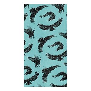 yokou kitchen towel, halloween crow raven teal green absorbent dish cloths super soft dish towels hand towels or tea towels for bathroom, tubs, shower, pack of 1