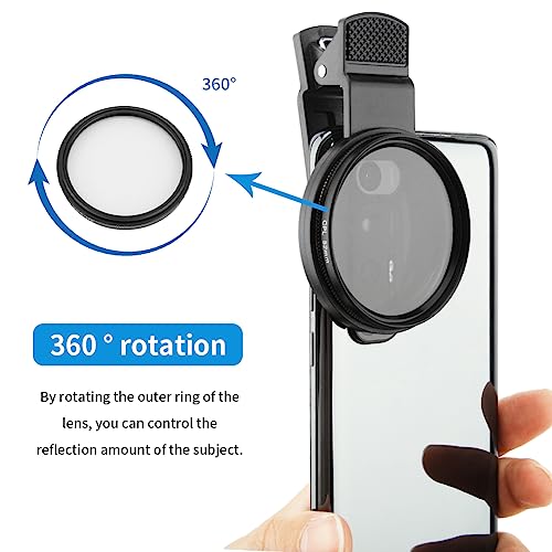 Tookie 52mm Clip-on CPL Phone Camera Lens Filter, Universal CPL Phone Camera Lens Polarizer Clip-On Cellphone CPL Filter Compatible with iPhoneSamsung/Android Smartphones(Size:52mm)