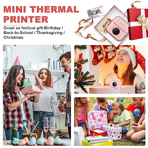 Mini Pocket Printer, Bluetooth Inkless Thermal Printer with 5 Rolls Printing Paper for Android or iOS APP, Portable Sticker Printer Gift for Kids, Friends, Receipt Printer for Photo Journal Notes Memo