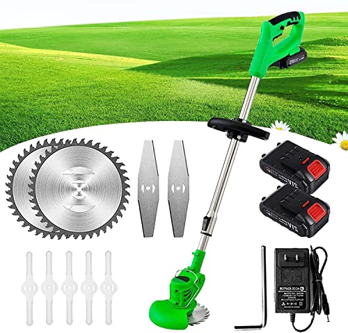 Lawn Mower Electric Lawn Mower 24 V Corded Brush Cutter to Remove Weeds from Trees and Flower beds Grass Cutting Machine for Agricultural Land Lawn Edging Tool (2 Batteries and 1 Charger GINOLEI