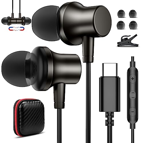 USB C Headphone Type C Earphone Magnetic Wired Earbud for Samsung Galaxy Z Fllip 5 Fold A53 A54 S23 S22 S21 S20 in-Ear Noise Canceling Stereo Headset with Microphone for School Google Pixel 6a 7a 7 6