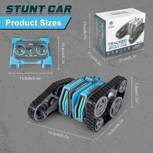 FUUY Remote Control Car, 360° Rotating RC Car with Cool Lights, Transform RC Tank Mini RC Crawler Double-Sided Tracked Fancy Stunt Car Kid Toy for Birthday Blue