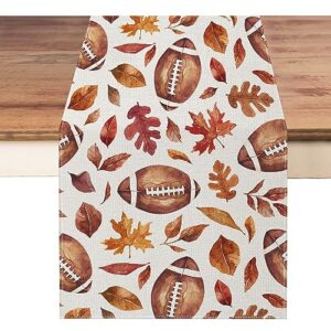 fall table runner 13x72 inch,football with maple leaves table decors for seasonal harvest autumn thanksgiving farmhouse home kitchen dining party