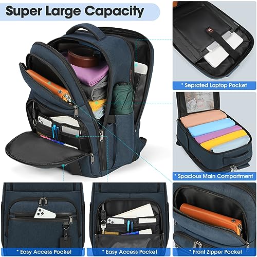 NUBILY Laptop Backpack 17 Inch Large Business Travel Backpacks for Men Women Waterproof Computer Backpack for Work College Bookbag TSA Friendly Carry on Backpack with USB Port, Blue