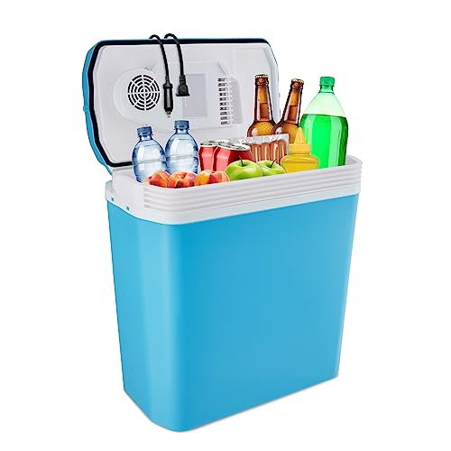 Ivation Electric Cooler & Warmer with Handle | 24 L Portable Thermoelectric Fridge for Vehicles & Trucks| 110V AC Home Power Cord & 12V Car Adapter for Camping, Travel & Picnics