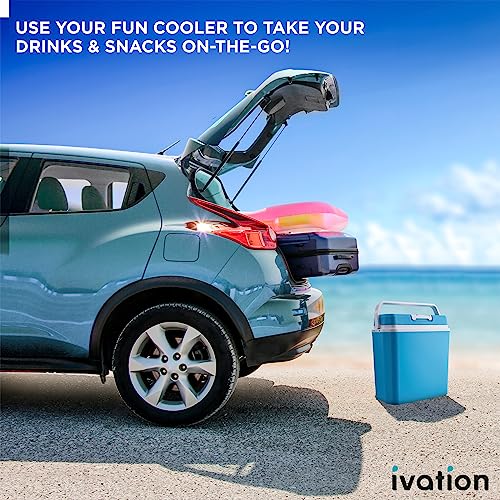 Ivation Electric Cooler & Warmer with Handle | 24 L Portable Thermoelectric Fridge for Vehicles & Trucks| 110V AC Home Power Cord & 12V Car Adapter for Camping, Travel & Picnics