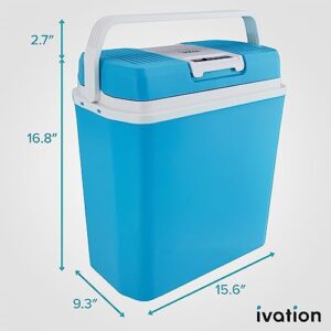 Ivation Electric Cooler & Warmer with Handle | 24 L Portable Thermoelectric Fridge for Vehicles & Trucks| 110V AC Home Power Cord & 12V Car Adapter for Camping, Travel & Picnics