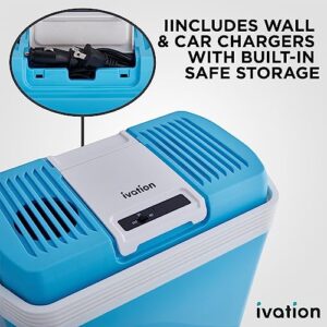 Ivation Electric Cooler & Warmer with Handle | 24 L Portable Thermoelectric Fridge for Vehicles & Trucks| 110V AC Home Power Cord & 12V Car Adapter for Camping, Travel & Picnics