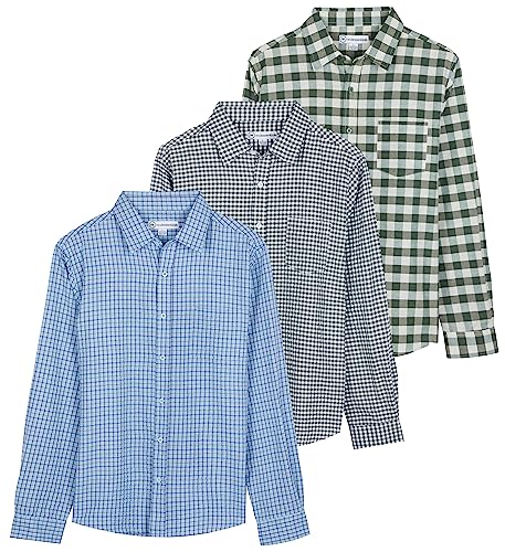 3-Pack: Mens Long Sleeve Button Up Down Shirt for Men Dress Shirts Slim Casual Plaid Clothing Clothes Pocket Cotton Collar Summer Outfit Fashion Top Tees Tshirt Lounge Camisa para Hombre - Set 3, XL