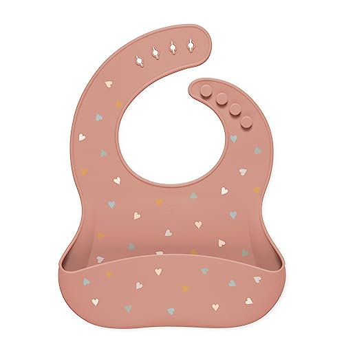 Simple Modern Silicone Bib for Babies, Toddlers | Lightweight and Durable Baby Bibs for Eating with Food Catcher Pocket | Soft Silicone with Adjustable Fit | Bennett Collection | Hearts on Pink