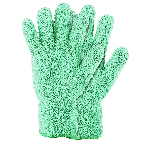 Sibba 2pcs Microfiber Dusting Mitt Gloves Auto Household Cleaning Mittens Cloth Reusable Washable Gloves for Men Women Kitchen House Blinds Plants Mirrors Lamps Car Cleaning (Cyan)